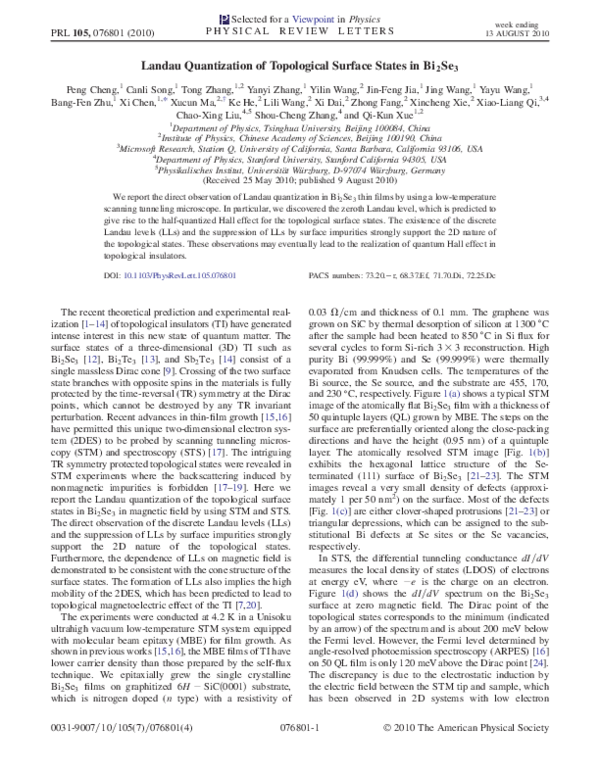 (PDF) Landau Quantization of Topological Surface States in Bi_{2}Se_{3}