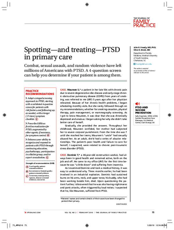 (PDF) Spotting-and treating-PTSD in primary care | John Freedy and ...