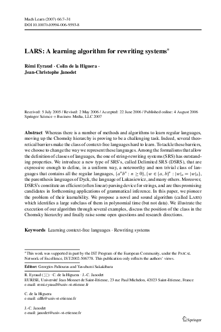 (PDF) LARS: A learning algorithm for rewriting systems