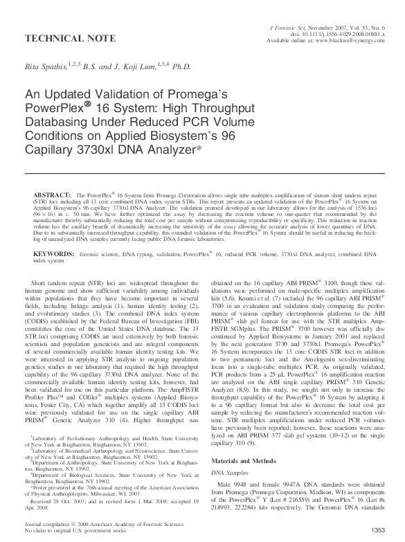 (PDF) An Updated Validation of Promega’s PowerPlex ® 16 System: High ...