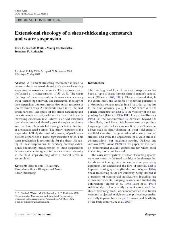 (PDF) Extensional Rheology of Shear-Thickening Starch