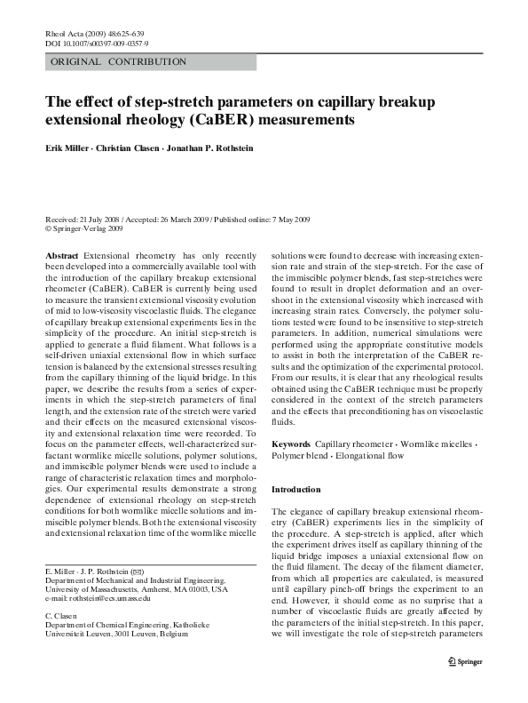 (PDF) The effect of step-stretch parameters on capillary breakup ...