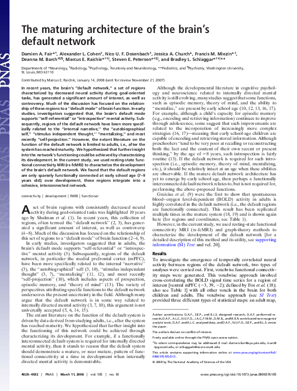 (PDF) The maturing architecture of the brain's default network | Jessica A Church-Lang ...