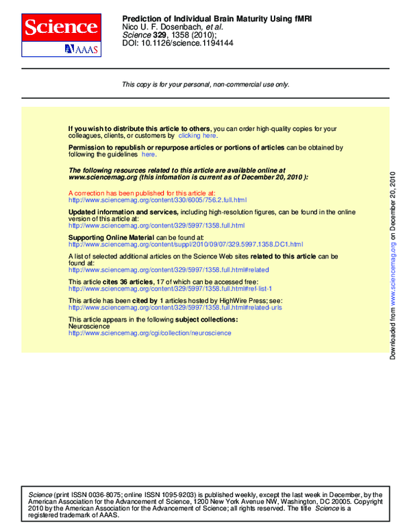 (PDF) Prediction of Individual Brain Maturity Using fMRI