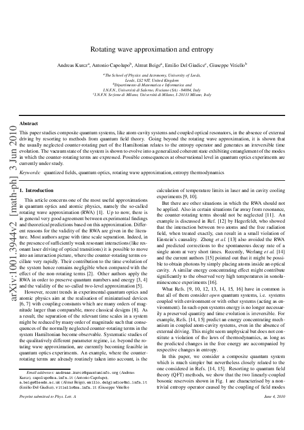 (PDF) Rotating wave approximation and entropy