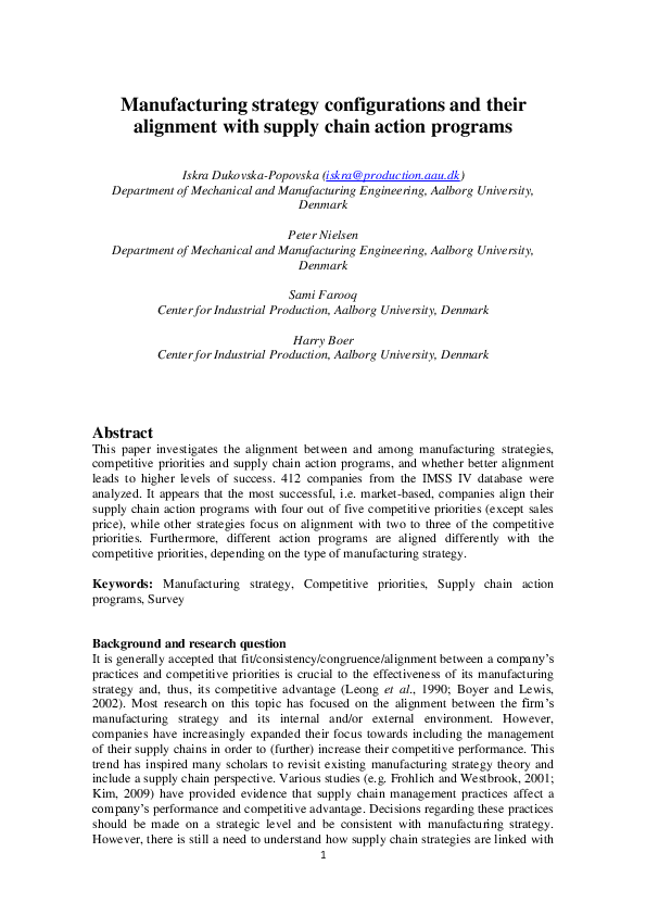 (PDF) Manufacturing strategy configurations and their alignment with ...