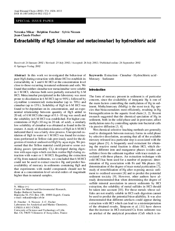 (PDF) Extractability of HgS (cinnabar and metacinnabar) by hydrochloric ...