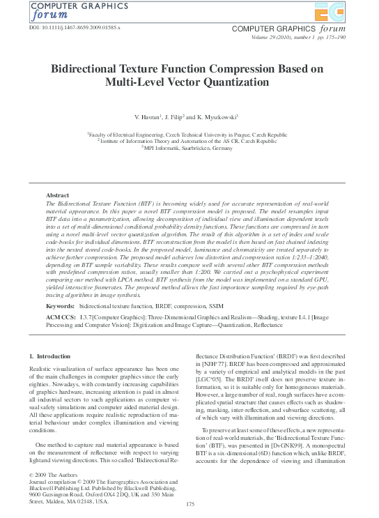 Pdf Bidirectional Texture Function Compression Based On Multi Level Vector Quantization