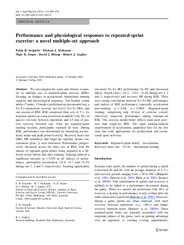 (PDF) Performance and physiological responses to repeated-sprint exercise: a novel multiple-set ...