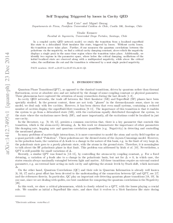(PDF) Self-trapping triggered by losses in cavity QED