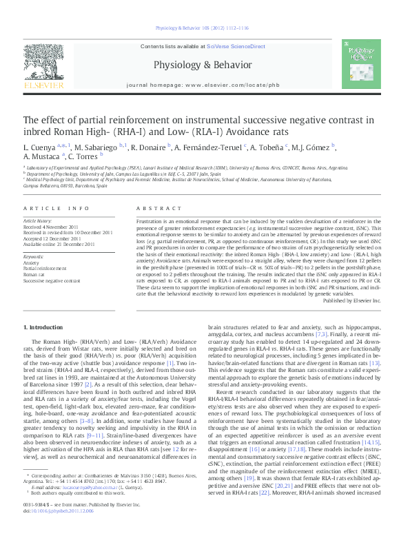 (PDF) The effect of partial reinforcement on instrumental successive ...