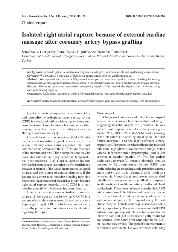(PDF) Isolated right atrial rupture because of external cardiac massage ...