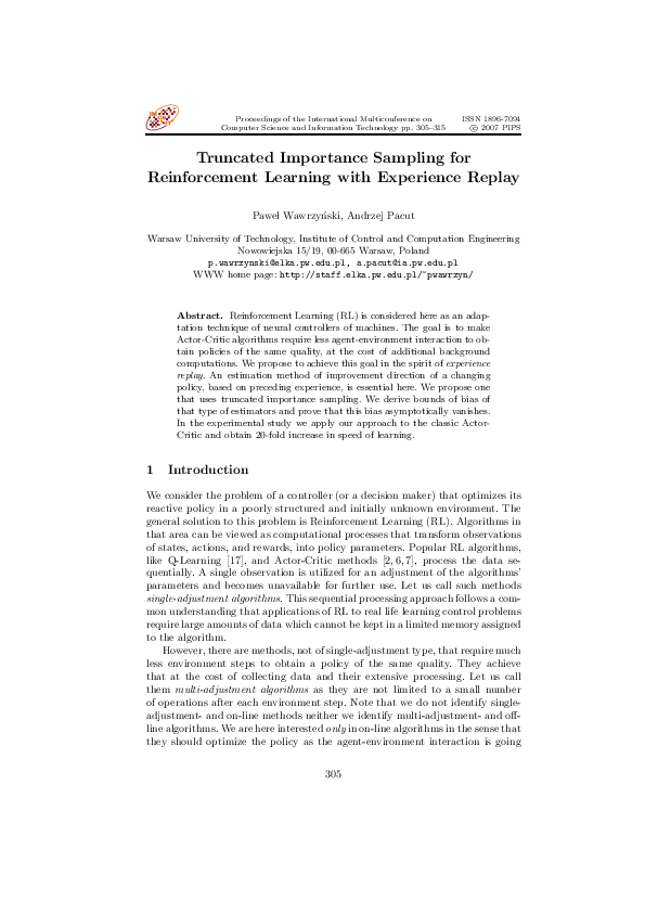(PDF) Truncated Importance Sampling for Reinforcement Learning with ...