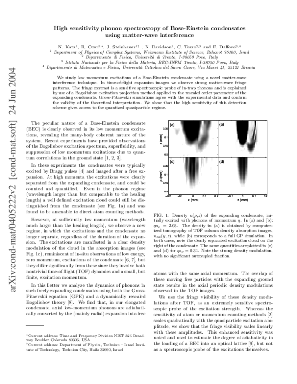 (PDF) High Sensitivity Phonon Spectroscopy of Bose-Einstein Condensates ...