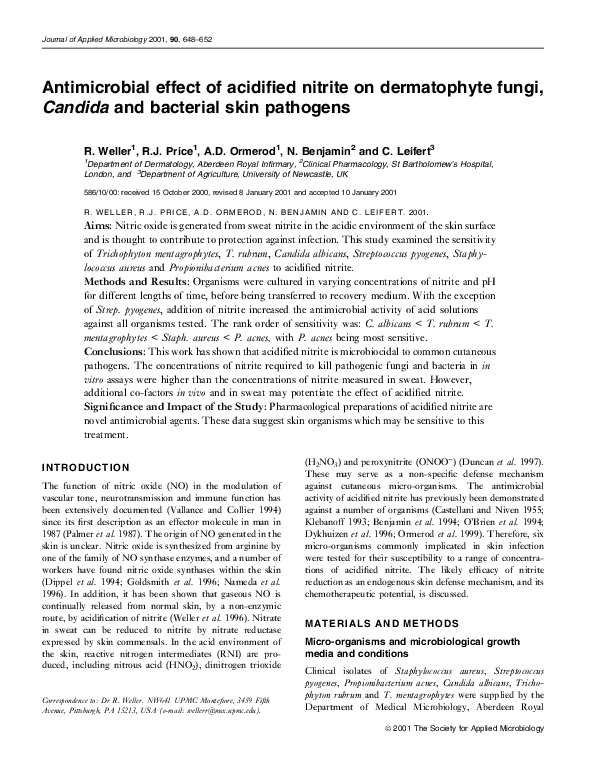 (PDF) Antimicrobial effect of acidified nitrite on dermatophyte fungi ...