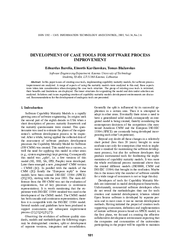 (PDF) DEVELOPMENT OF CASE TOOLS FOR SOFTWARE PROCESS IMPROVEMENT