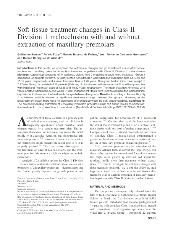 (PDF) Soft-tissue treatment changes in Class II Division 1 malocclusion ...