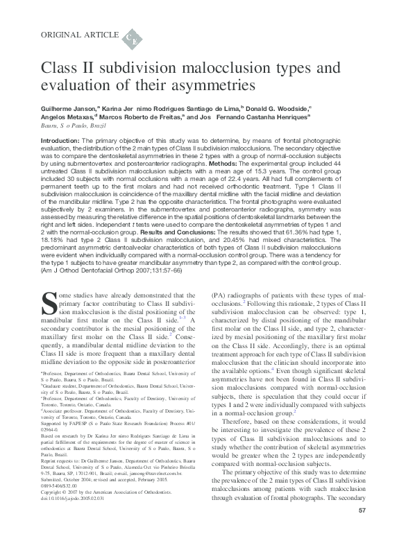 (PDF) Class II subdivision malocclusion types and evaluation of their ...