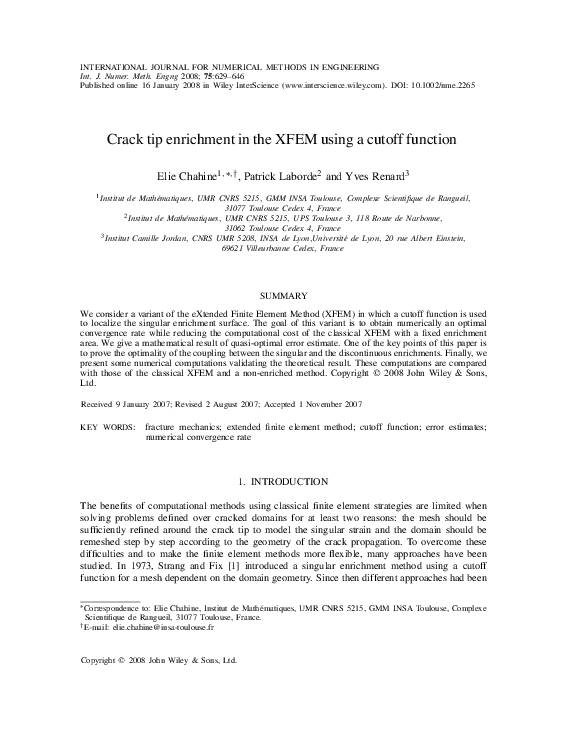 (PDF) Crack tip enrichment in the XFEM using a cutoff function