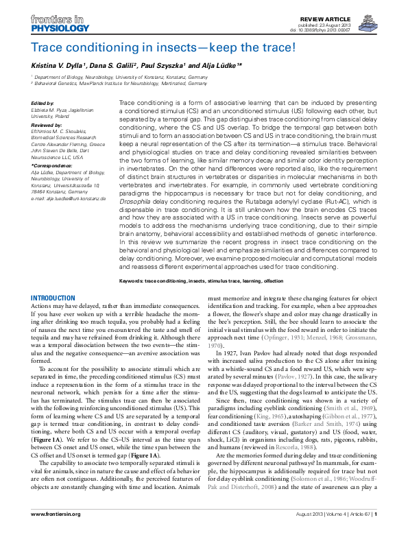 (PDF) Trace conditioning in insects-keep the trace!