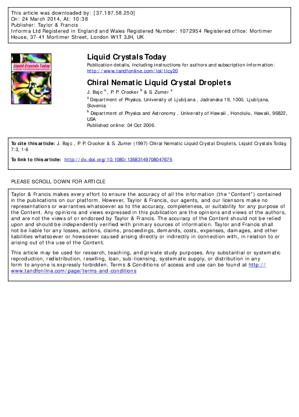 (PDF) Chiral Nematic Liquid Crystal Droplets