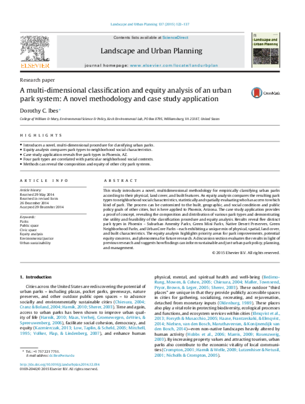 (PDF) A multi-dimensional classification and equity analysis of an urban park system: A novel ...