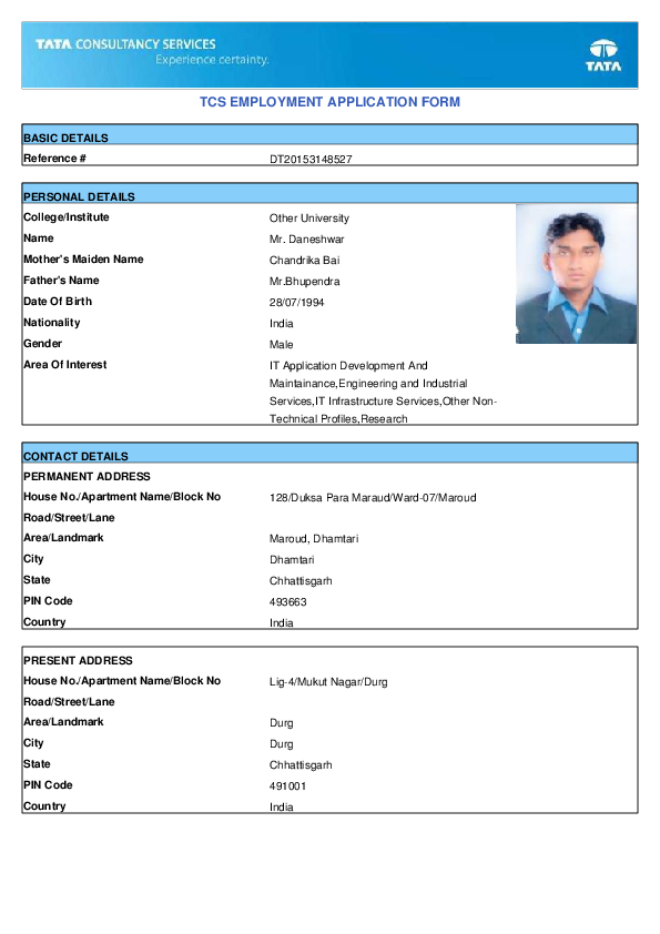 PDF TCS EMPLOYMENT APPLICATION FORM Daneshwar Kumar Academia edu PDF TCS EMPLOYMENT APPLICATION FORM Daneshwar Kumar Academia edu