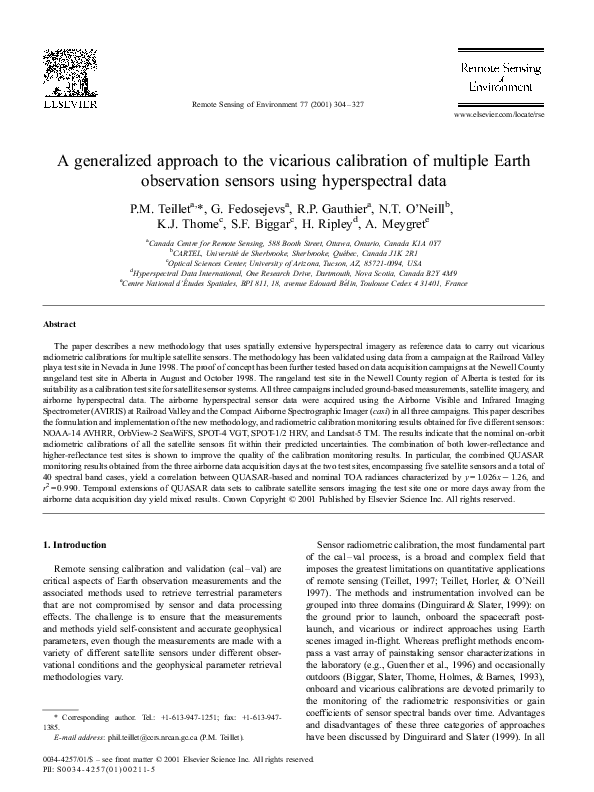 (PDF) A generalized approach to the vicarious calibration of multiple Earth observation sensors ...