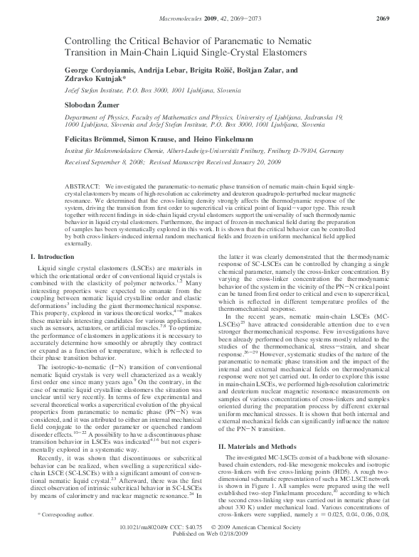 (PDF) Controlling the Critical Behavior of Paranematic to Nematic Transition in Main-Chain ...
