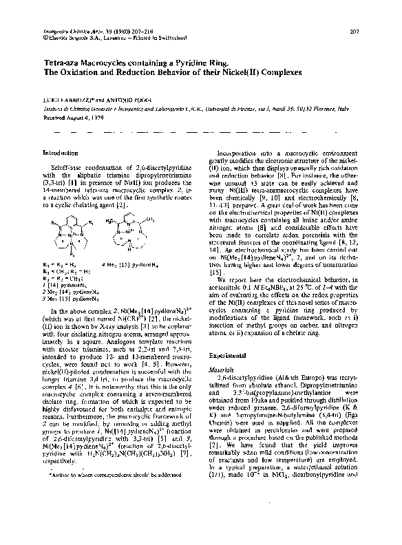 (PDF) Tetra-aza macrocycles containing a pyridine ring. The oxidation ...