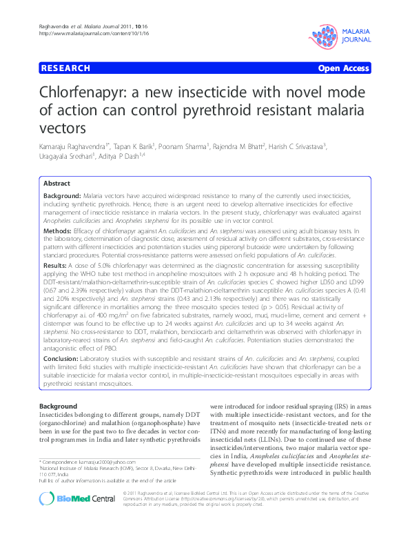 (PDF) Chlorfenapyr: a new insecticide with novel mode of action can ...