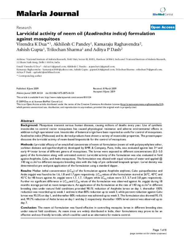 (PDF) Larvicidal activity of neem oil (Azadirachta indica) formulation ...