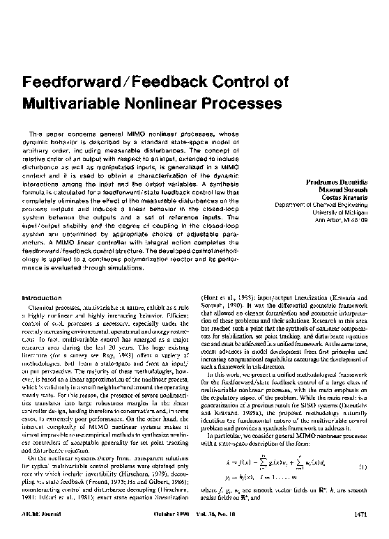 (PDF) Feedforward/feedback control of multivariable nonlinear processes