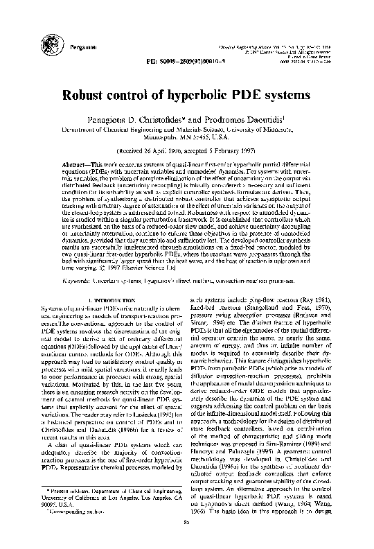 (PDF) Robust control of hyperbolic PDE systems