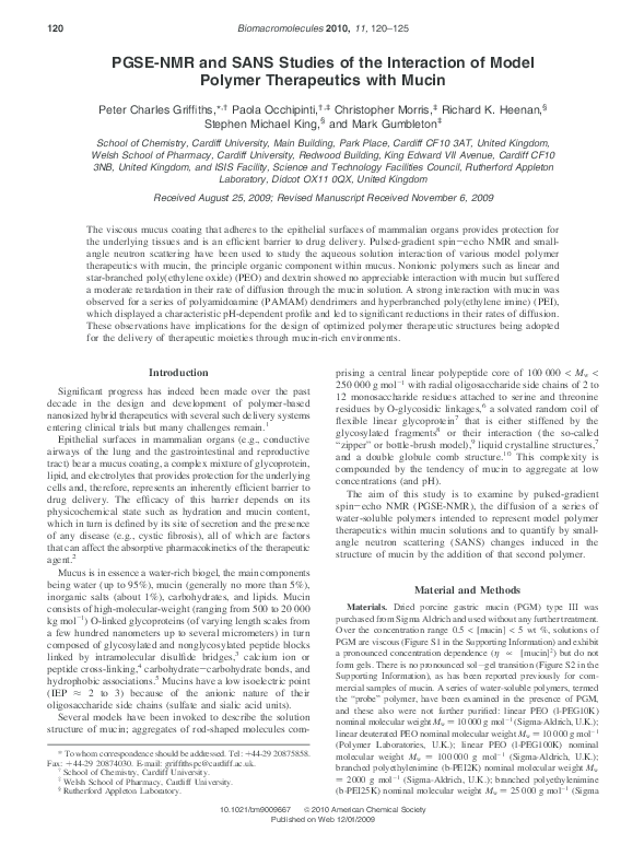 (PDF) PGSE-NMR and SANS Studies of the Interaction of Model Polymer ...