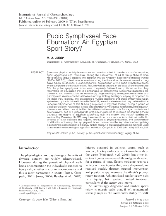 (PDF) (2010) Pubic Symphyseal Face Eburnation: An Egyptian Sport Story