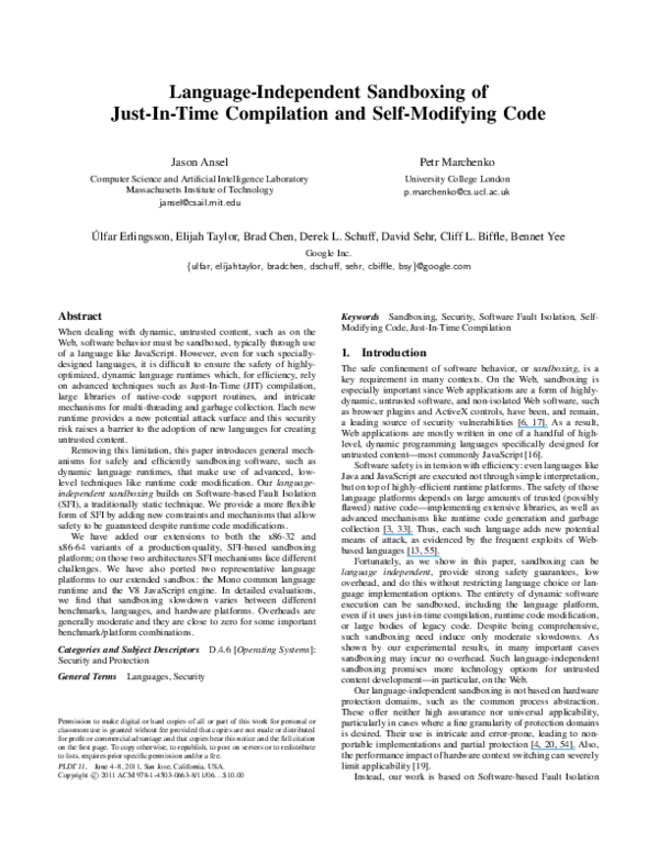 (PDF) Language-independent sandboxing of just-in-time compilation and ...