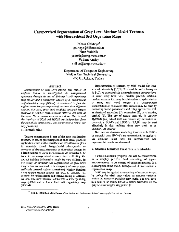 Pdf Unsupervised Segmentation Of Gray Level Markov Model Textures With Hierarchical Self