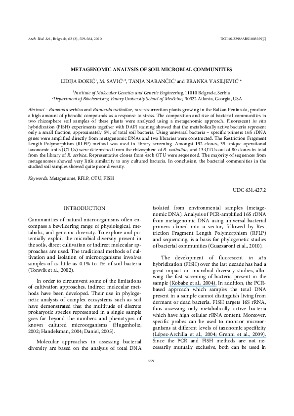 (PDF) Metagenomic analysis of soil microbial communities