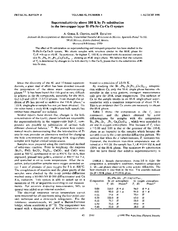 (PDF) Superconductivity above 100 K by Pr substitution in the two ...