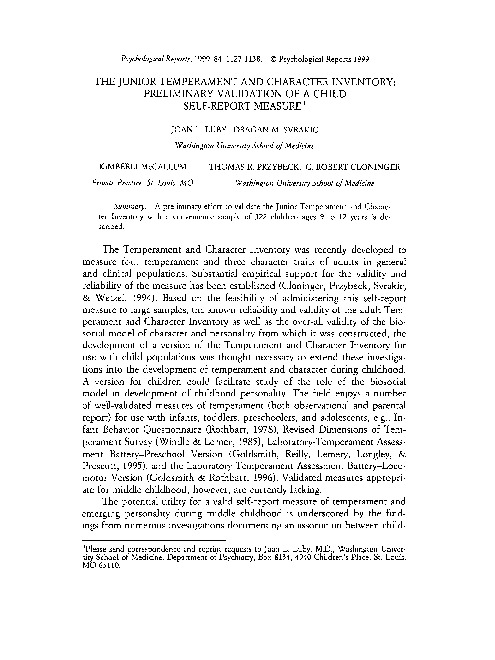 (PDF) The Junior Temperament and Character Inventory: Preliminary Validation of a Child Self ...