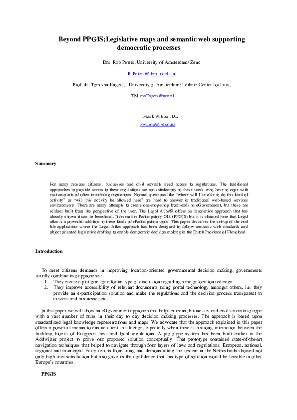 (PDF) Beyond PPGIS: Legislative maps and semantic web supporting democratic process