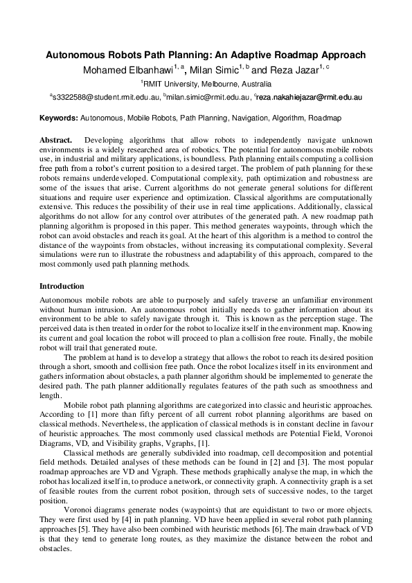 (PDF) Autonomous robots path planning: An adaptive roadmap approach