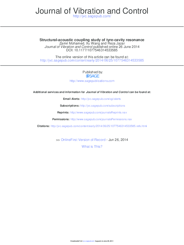 (PDF) Structural-acoustic coupling study of tyre-cavity resonance
