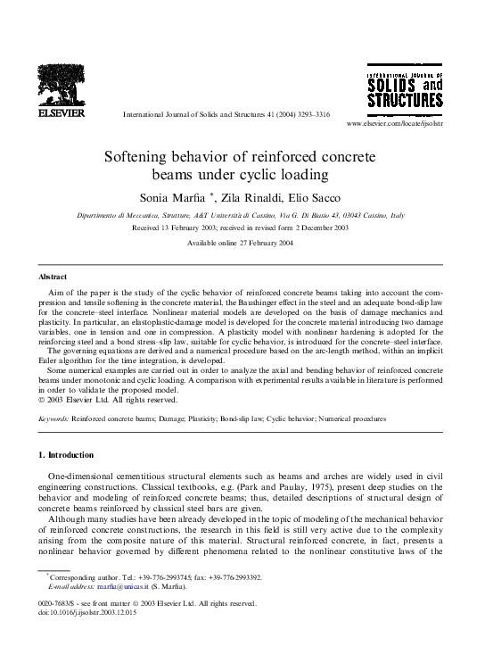 (PDF) Softening behavior of reinforced concrete beams under cyclic loading