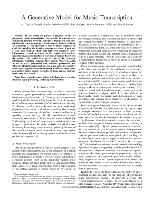 (PDF) A generative model for music transcription