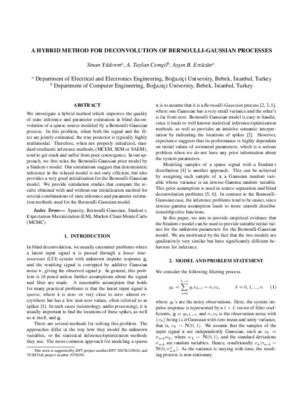 (PDF) A hybrid method for deconvolution of Bernoulli-Gaussian processes