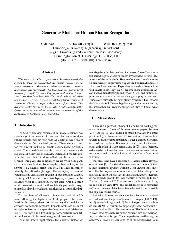 (PDF) Generative Model for Human Motion Recognition