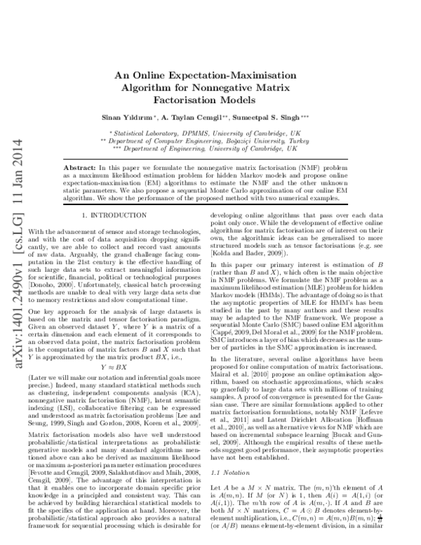 (PDF) An Online Expectation-Maximisation Algorithm for Nonnegative ... (PDF) An Online Expectation-Maximisation Algorithm for Nonnegative ...