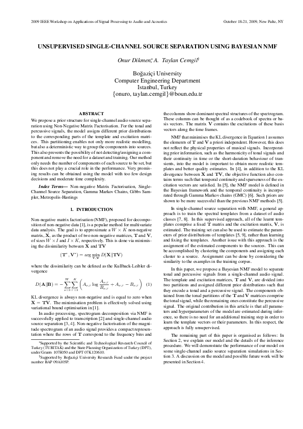 (PDF) Unsupervised single-channel source separation using bayesian NMF